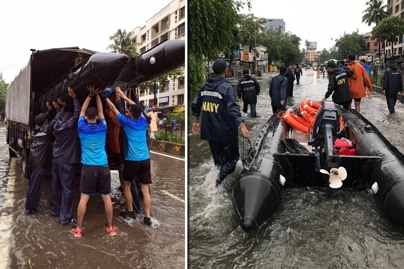 मुंबईकरांना वाचवण्यासाठी नौदलाचे जवान उतरले रस्त्यावर - Marathi News ...