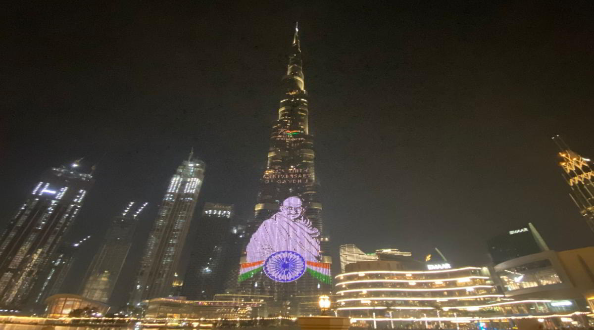 Burj khalifa dubai illuminates mahatma Gandhi birth anniversary abn 97 ...
