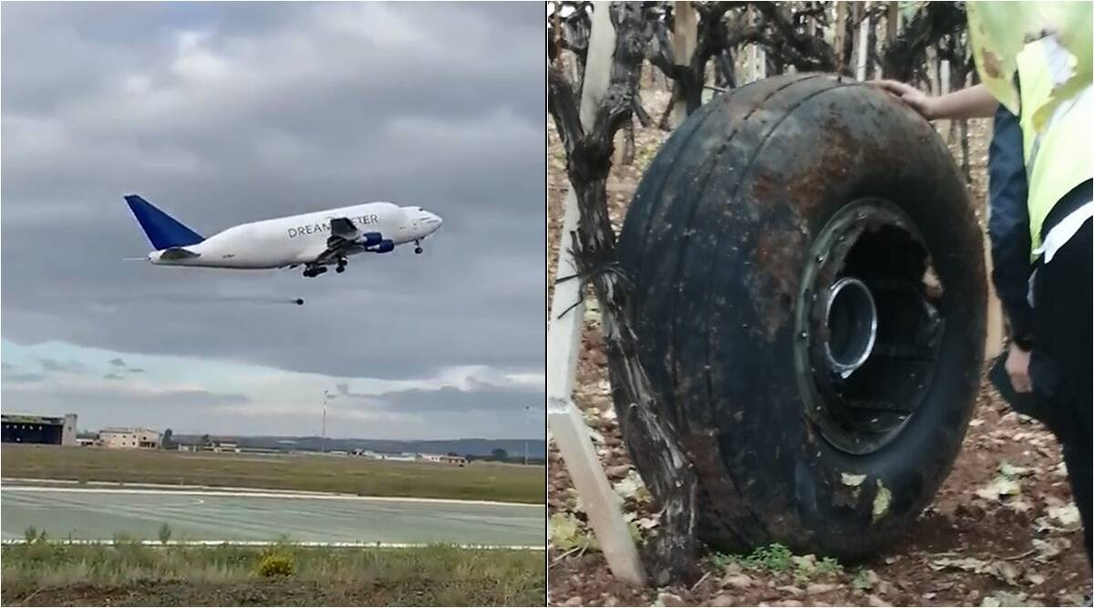 Viral Video Boeing 747 flight wheel drop in air falls after takeoff ...