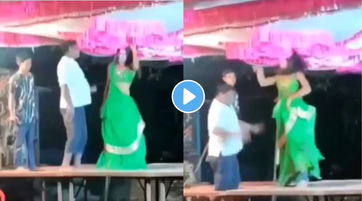 excitedly the young man went to dance with the girl and fall from stage