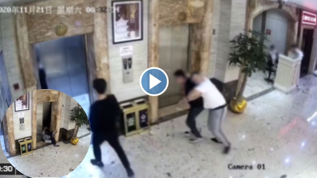 two drunken friends fall straight through the elevator door shocking ...