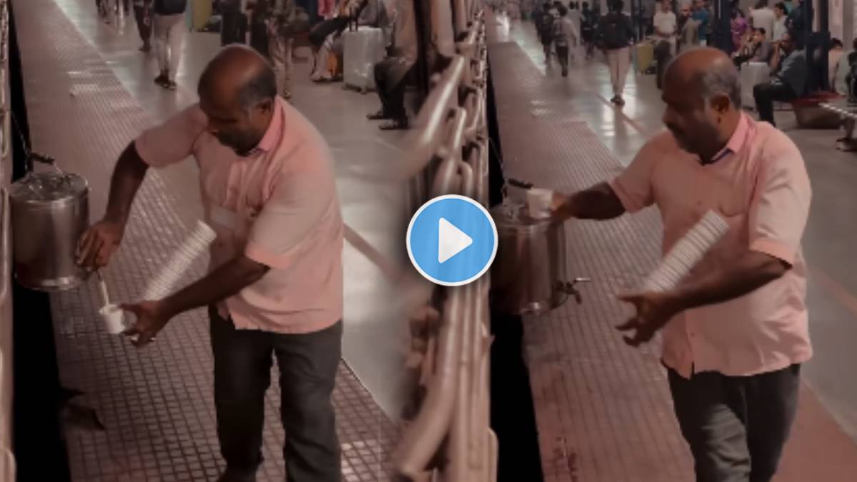 video of tea seller running on a railway platform serve tea to one of ...