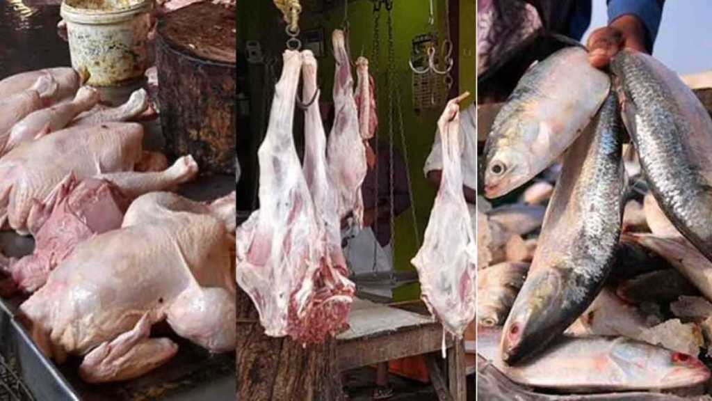 market crowded by foodies since morning to buy mutton fish and chicken ...