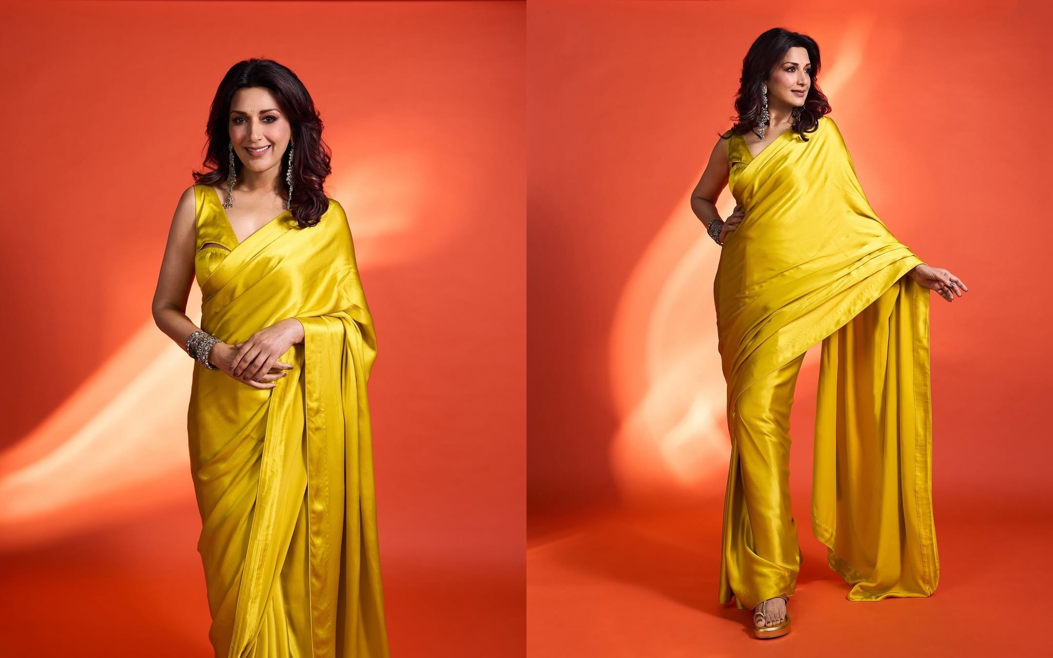 Sonal Bendre Looks Stunning in Yellow Silk Saree | Sunshine Look Goes Viral