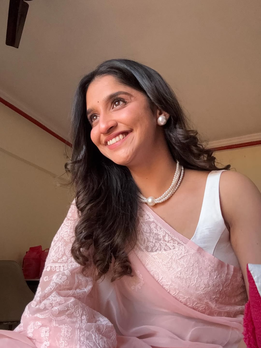 Taarini Tv Serial Fame Actress Shivani Sonar Pink Chikankari Saree ...