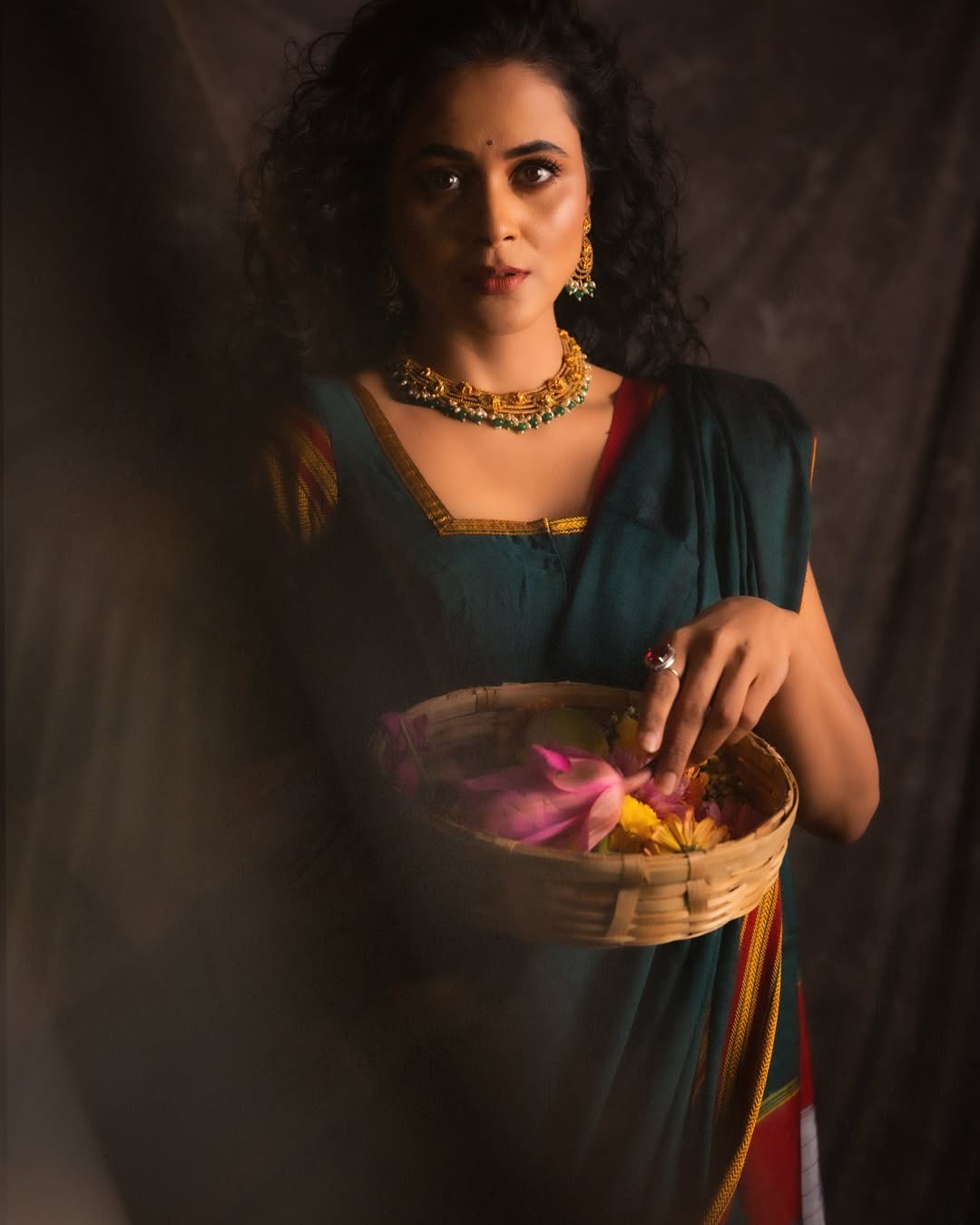 Marathi Actress Dipti Devi Green Saree With Lotus Flower Traditional Photoshoot Viral Svk 05 ...